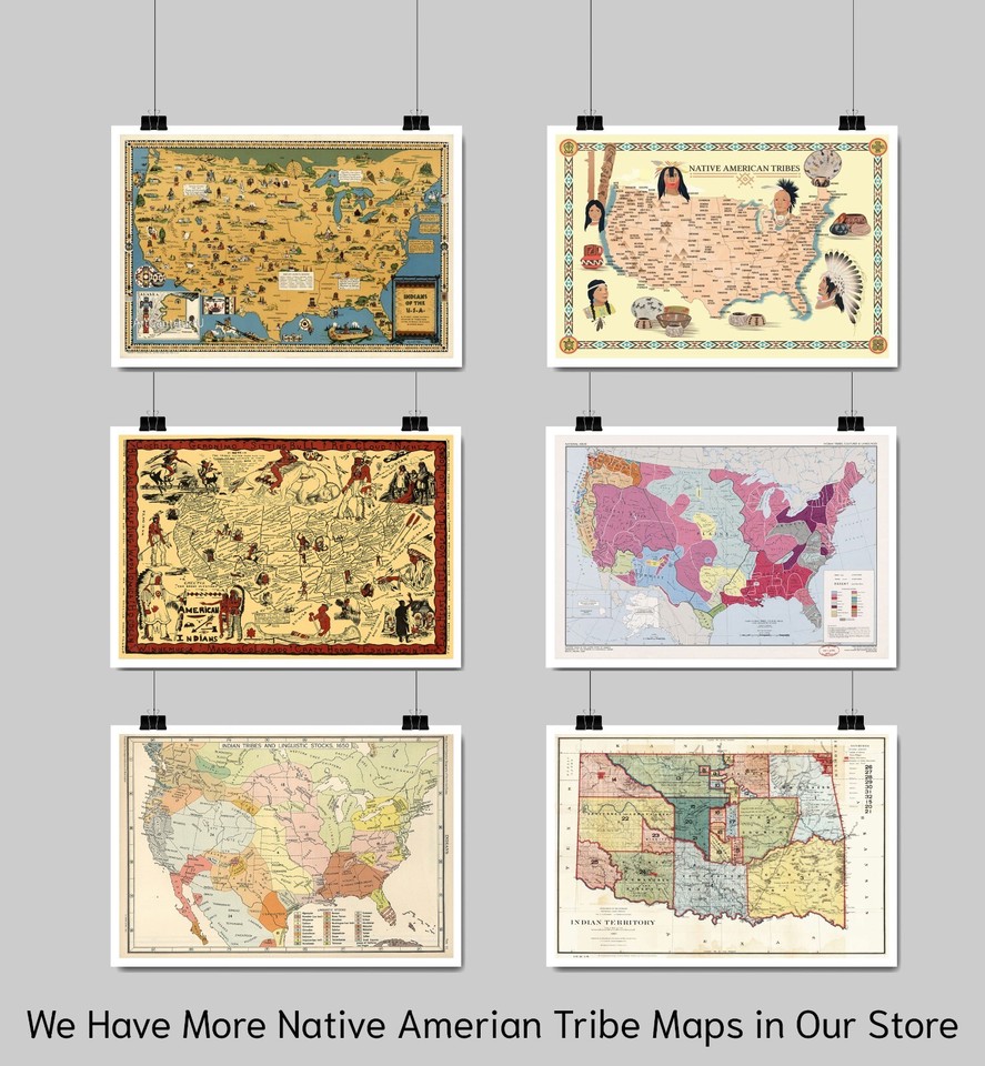 Indians of the USA Native American Tribes Pictorial Map Wall Poster ...