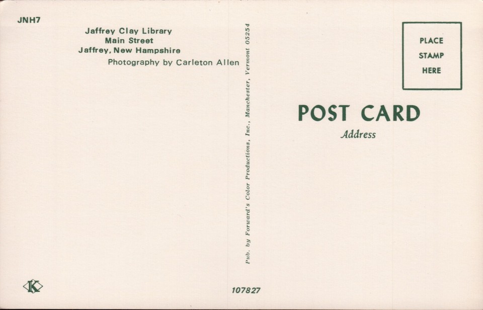 Postcard Jeffrey Clay Library Main Street Jaffrey New Hampshire ...
