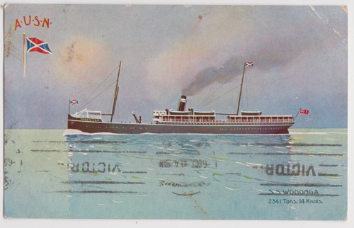VICTORIA - AUSN Ship SS Wodonga vintage postcard, used 1910 Melbourne ...
