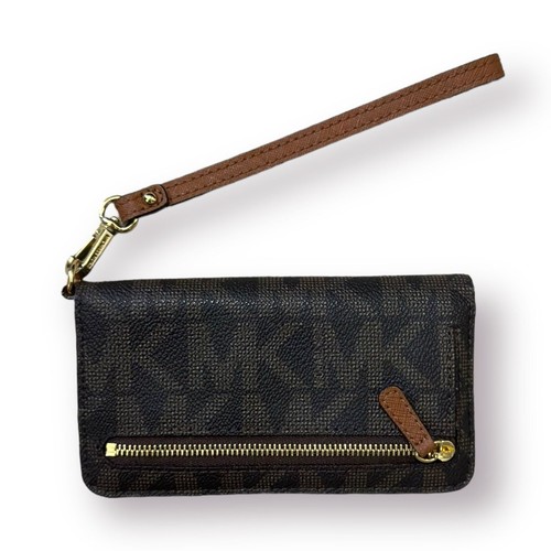 Michael Kors Signature Wallet Jet Set Brown MK Logo Travel Slim Tech ...
