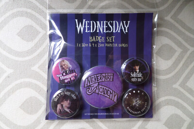 Wednesday Set of 5 Badges (Nevermore Design) Addams Family Pin Badges ...