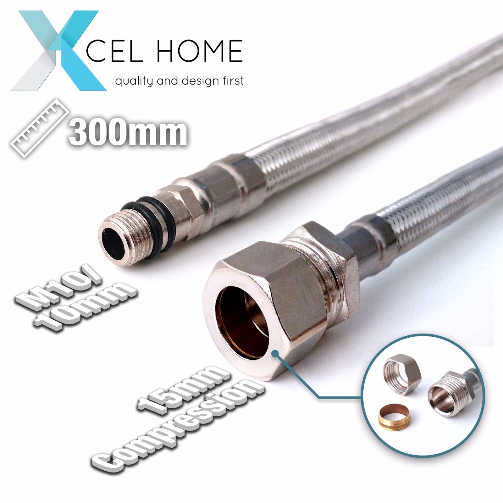 M10 M12 1/2" 3/4" 3/8" Compression Kitchen Basin Mixer Flexi Hose Tap ...
