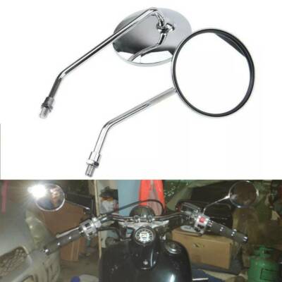 Chrome Round Motorcycle Rear View Side Mirrors 10mm FIT FOR Honda ...