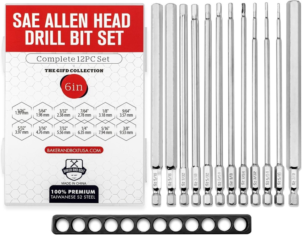 12-Piece 6" Long Hex Head Allen Wrench Drill Bit Set – Impact Ready, S2 ...