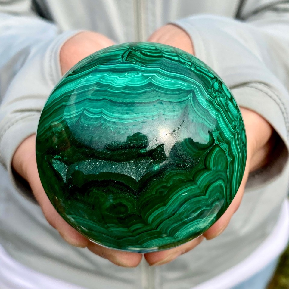 1.4LB Rare Natural Malachite quartz hand Carved sphere Crystal Healing ...