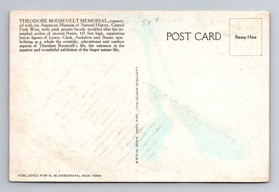 New York City-NY, Theodore Roosevelt Memorial Vintage Souvenir Postcard ...