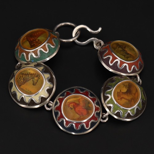 VTG Sterling Silver DAVID URSO Enamel Zebra Parrot Wolf 7" Chain ...