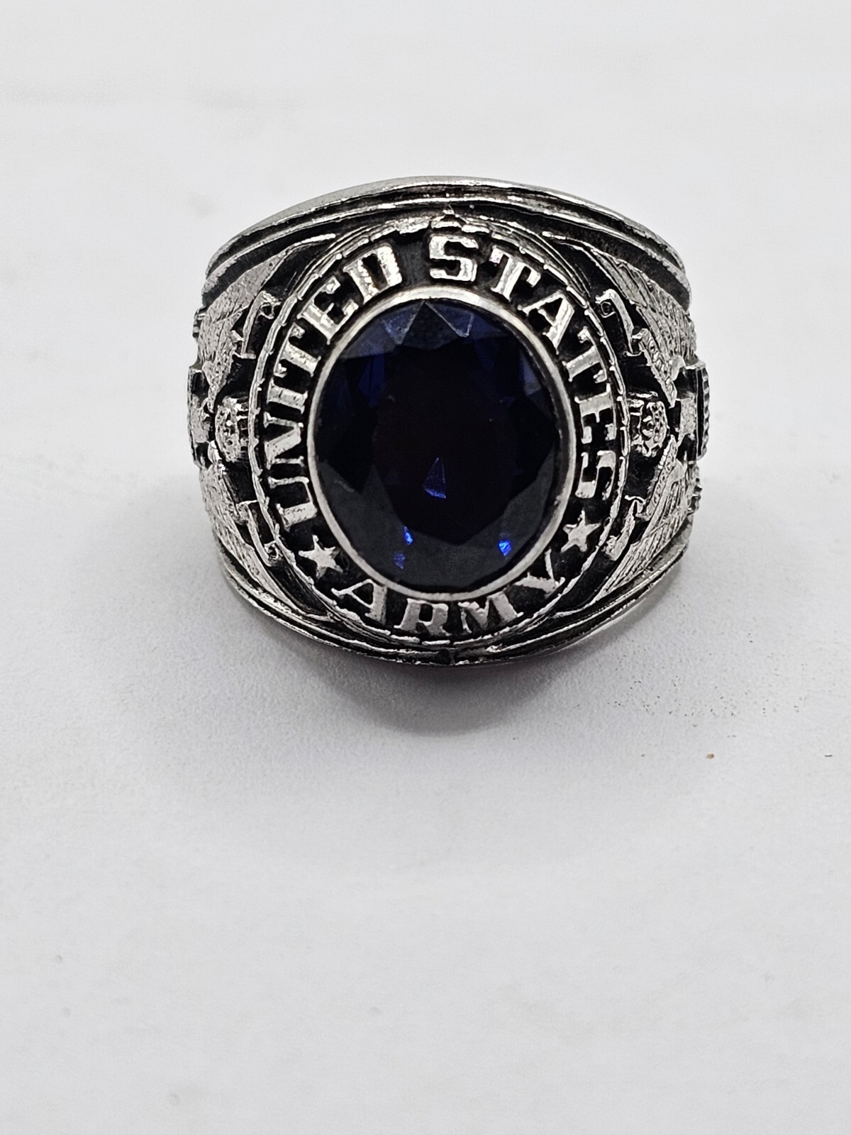 VINTAGE ARMY CLASS RING BLUE STONE AMERICAN EAGLE ALLOYADIUM SIZE 8 | eBay