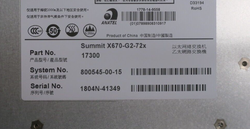 Extreme Networks Summit X670-G2-72X 72-Port 1/10Gb SFP+ 1U Network ...