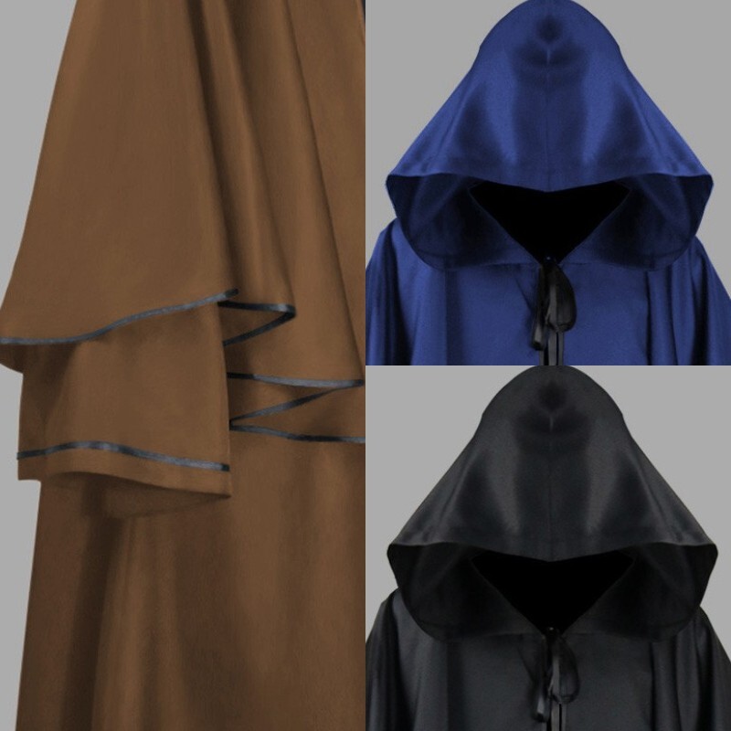 Men Hooded Cape Cloak Poncho Jacket Coat Medieval Apparel Party Cosplay ...