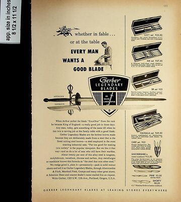 1958 Gerber Legendary Blades Swords Knives Vintage Print Ad 7648 | eBay