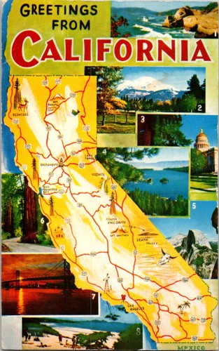 Postcard Greetings From California State Map Attractions Multi-View | eBay