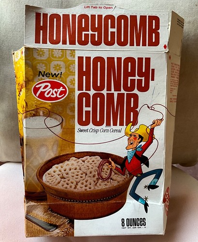 1966 POST HONEYCOMB CEREAL BOX -Cowboy western cartoon mascot, with ...