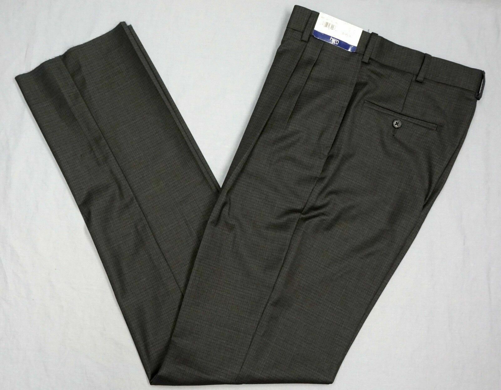 NWT $125 HART SCHAFFNER MARX GREY EXPANDER Mens Reg PANTS PLEAT PLAID ...