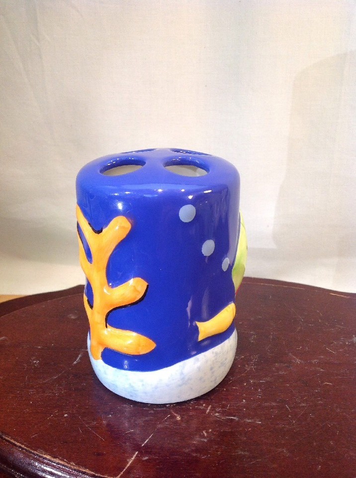 Vtg Nautical Ceramic Toothbrush Holder Hand Painted 5"Tall 3"dia. | eBay