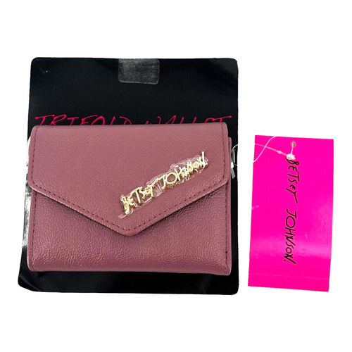 BETSEY JOHNSON Pink Rose Small Flap Trifold Logo Wallet Peggable Card ...