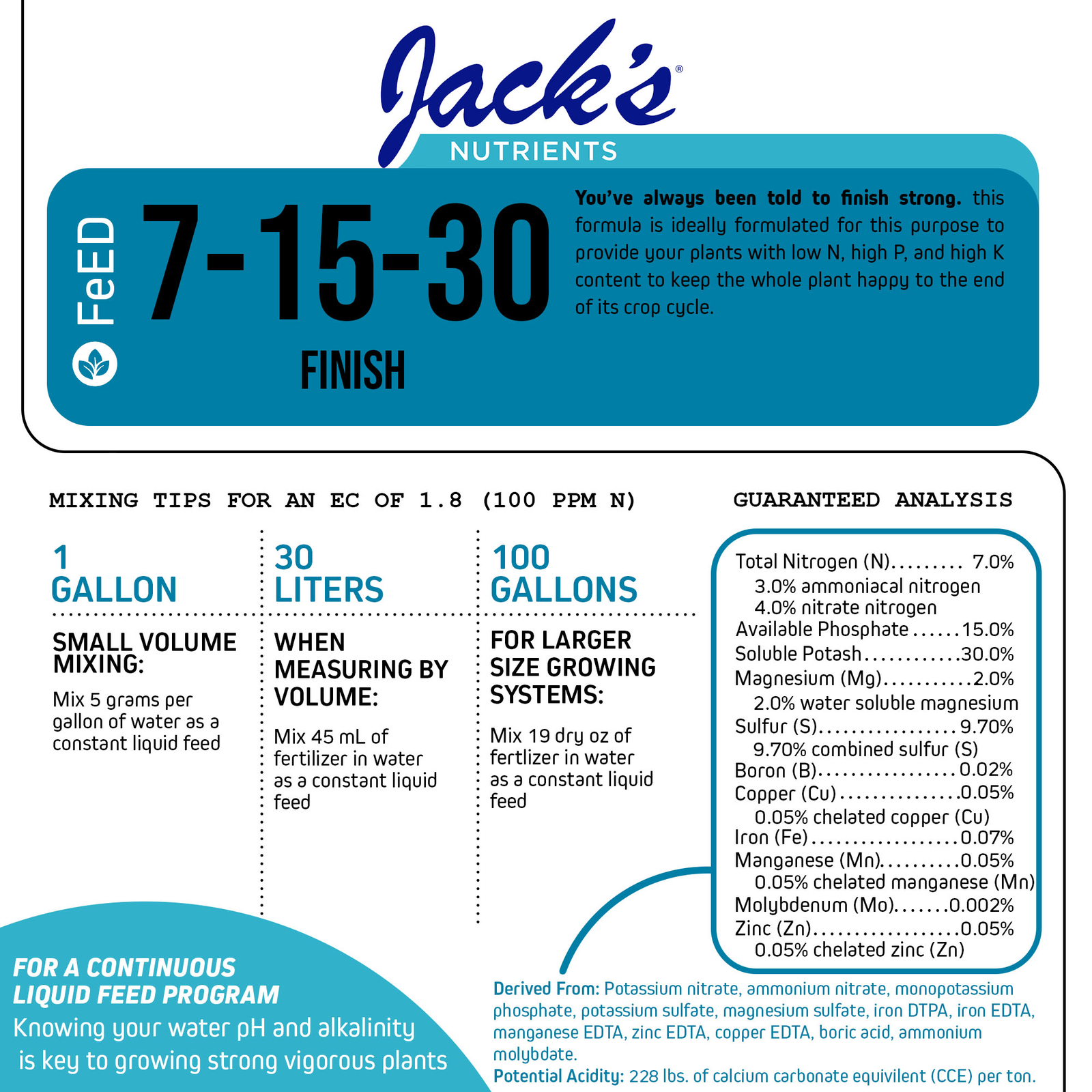 Jack's Nutrients 7-15-30 Finish Water-Soluble Fertilizer, 2.2lbs | eBay
