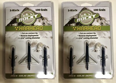(2 Pack) Rocky Mountain Warhead Mechanical Broadhead 100 Grain 1-3/4 ...