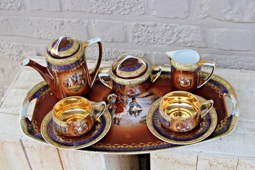 Rare antique bohemia marked porcelain napoleon Tete a tete tea coffee ...