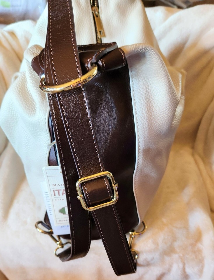 Divina Firenze Arianna Italian Latte & Brown Leather Sling Backpack NWT ...