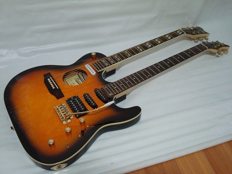 6/6 String Acoustic Electric Double Neck Guitar, Sunburst with Padded ...