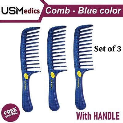 3 Handmade Handled Combs Wide Teeth with Handle Hair stylish Barbers ...