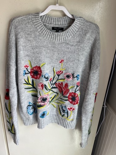 Romeo+ Juliet Couture Embroidered Poppies Heather Gray Sweater Size ...