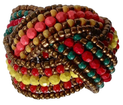 Cuff Bracelet, Twisted Frame, Flexes Open, Wood, Glass Beads, Fits ...