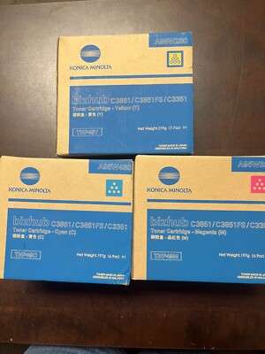 Lot of 3 - GENUINE OEM Konica TNP49 Toner CYM Bizhub C3851 C3851FS ...