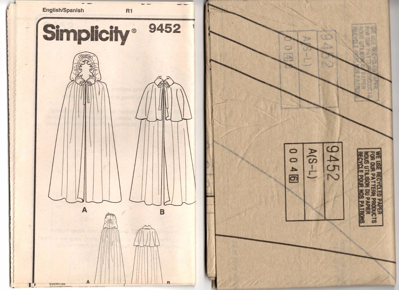 OOP 2000 Misses Men Teen Cape Costume Uncut Simplicity 9452 Pattern ...