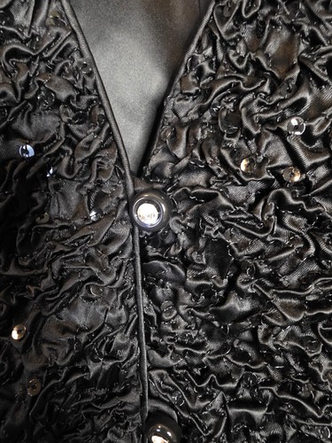 Lovely Elegant Jeffrey & Dara Black Satin Ruched Evening Blouse Jacket Sequin 16 | eBay