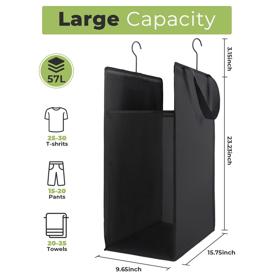 1 Pack Black Hanging Laundry Hamper, Slim, Mesh, Heavy Duty, Handles ...