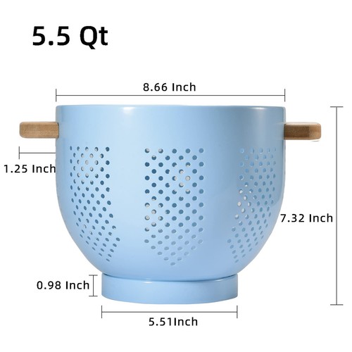 Metal Colander with Wood Handle and Stable Base, Powder Coated Steel ...