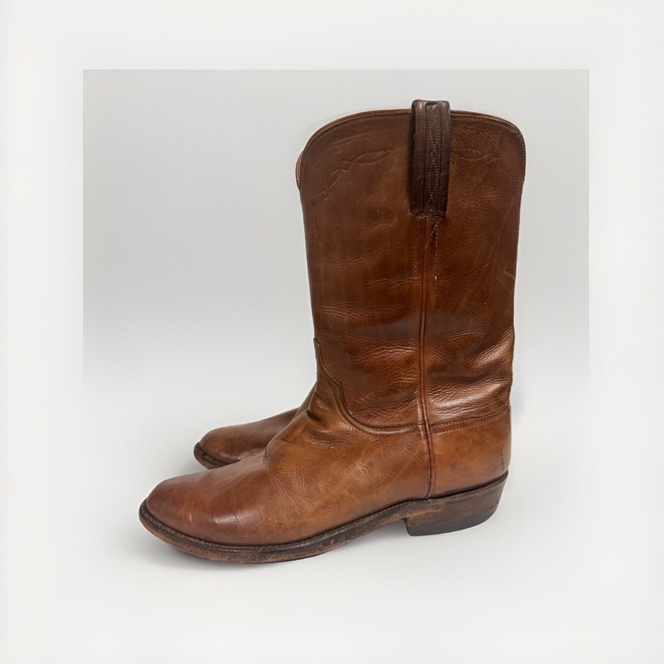 Lucchese Mens Tobacco Brown Goat Leather Ropers Western Cowboy Boots ...
