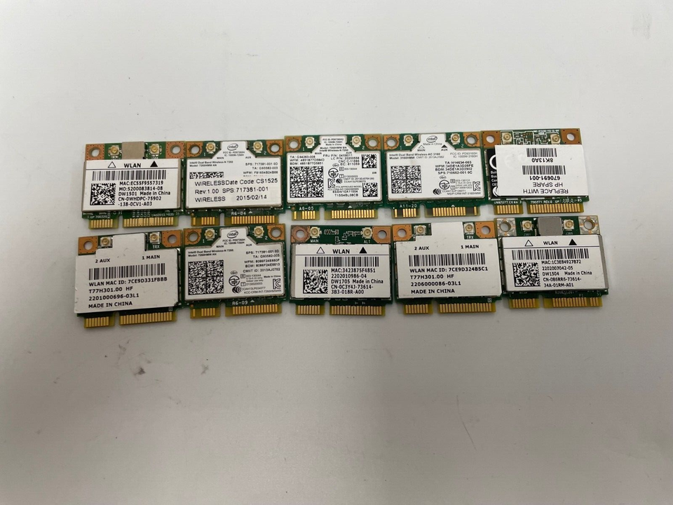 *Lot of 10* Mini-PCIE Laptop Wifi Bluetooth Cards Mixed Brands Intel ...