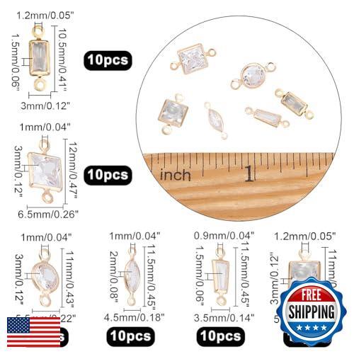 NBEADS 60 Pcs 6 Styles Cubic Zirconia Link Charm, Brass Micro Pave Charms Cle | eBay