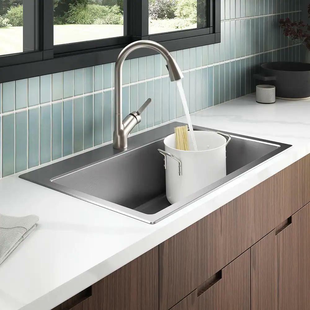 Cursiva Stainless Steel 33 in. Single Bowl Drop-in or Undermount ...