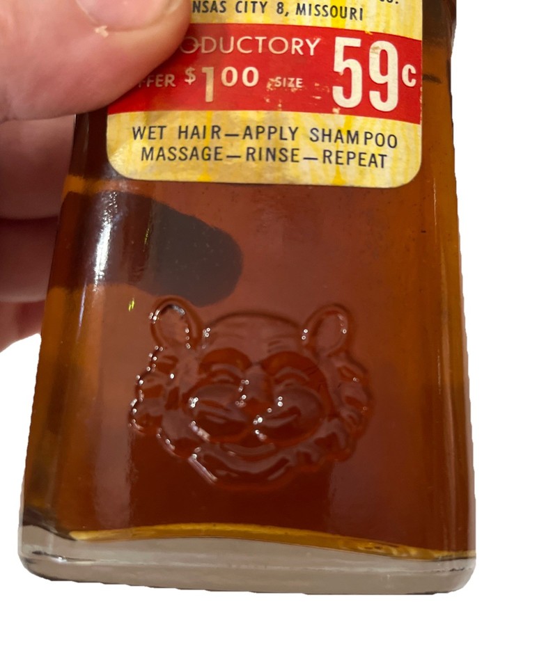 Nos Vintage LUCKY TIGER Shampoo for MEN, Full Glass Bottle Embossed ...