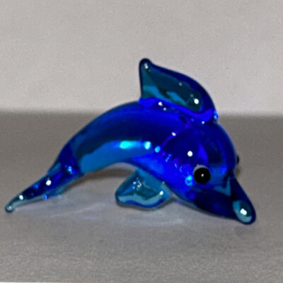 Miniature Tiny Lampwork Flame Hand Blown Glass Blue Dolphin Figurine ...