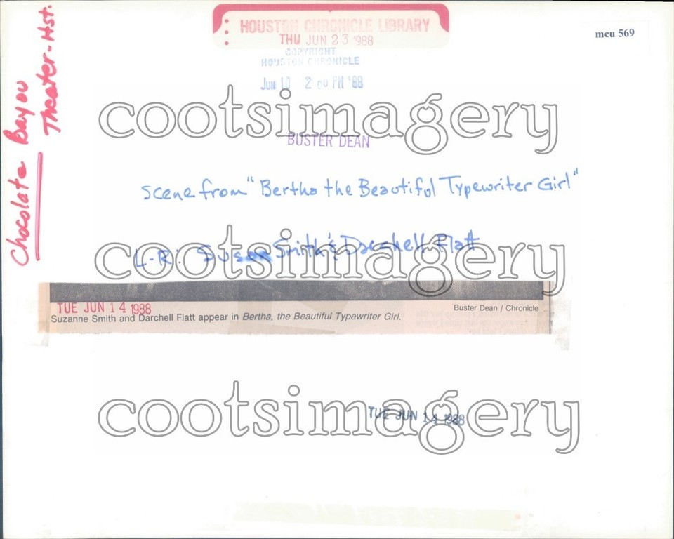 1988 Chocolate Bayou Theatre Bertha The Beautiful Typewriter Girl Press ...