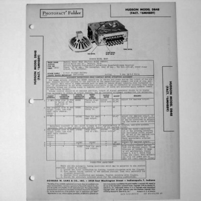 Hudson Model DB48 - SAMS Photofact ™ 1948 - New NOS | eBay