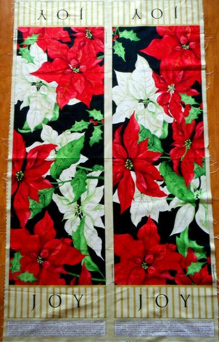 Cotton Fabric Panel Christmas Joy Table Runner Poinsettias Quilting Vtg ...