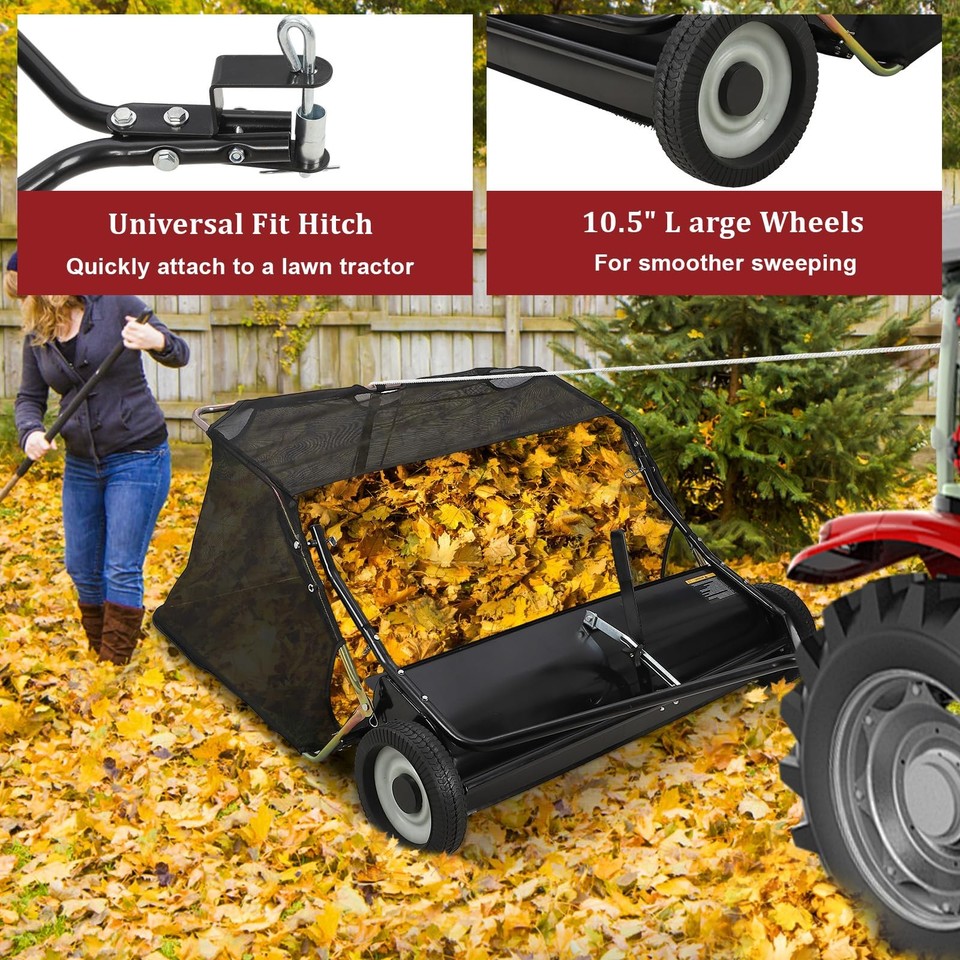 42" Tow Behind Lawn Sweeper Leaf Collector Sweeper for Lawn Adjustable ...
