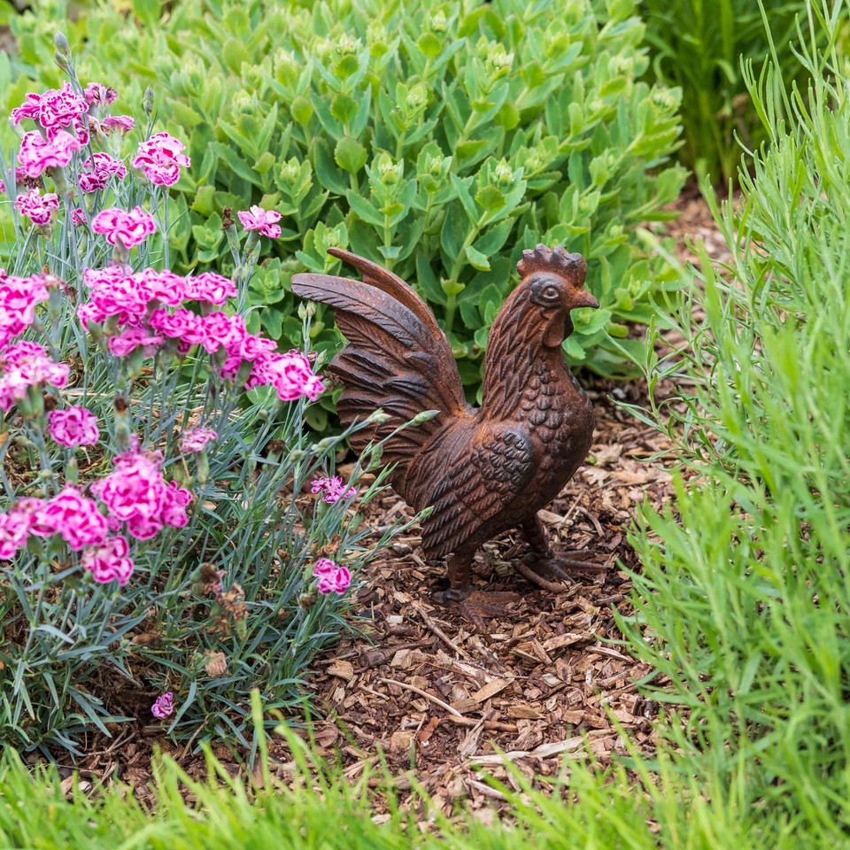 Cockerel Statue Rooster Cock Chicken Garden Ornament Cast Iron Farm ...
