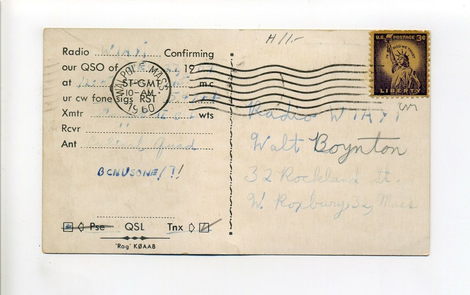 Walpole MA Mass 1960 radio postcard, Charles Valentine, square rigged ...