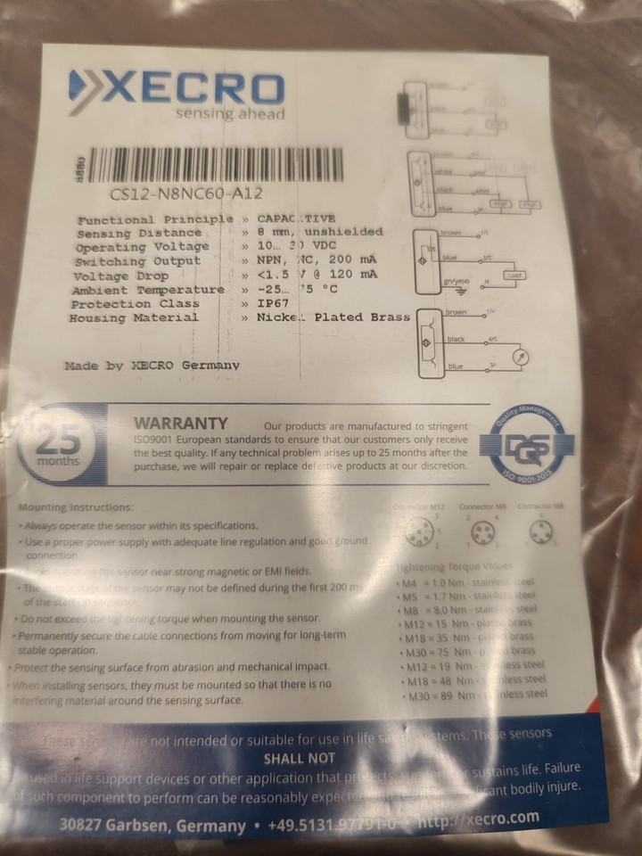 XECRO CS12-N8NC60P-A12 capacitive sensor | eBay