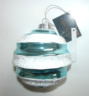 NEW Glass Robert Stanley Christmas Ornament Round Aqua White | eBay