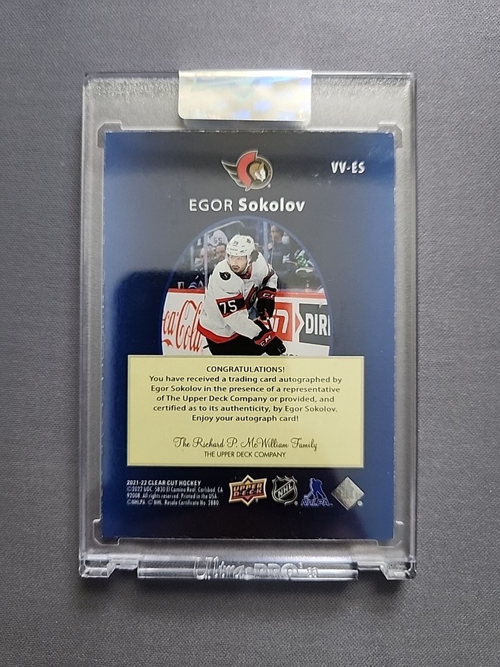 2021-22 Upper Deck Clear Cut Egor Sokolov Vintage Views Rookie Auto ...