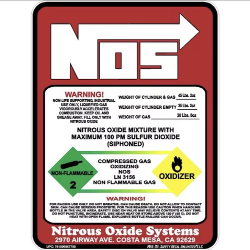 NOS Nitrous Oxide Systems Warning Label JDM Sticker Decal Reflective 4 ...