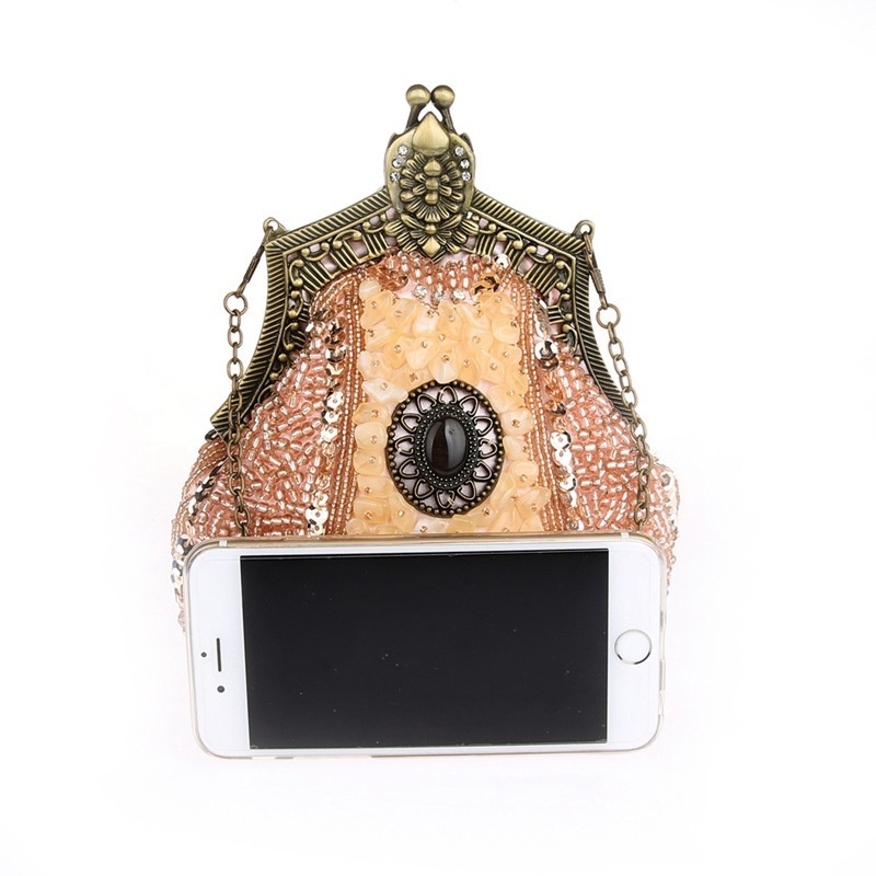 Vintage Womens Beading Stone Clutches Handbag Elegance Evening Party ...